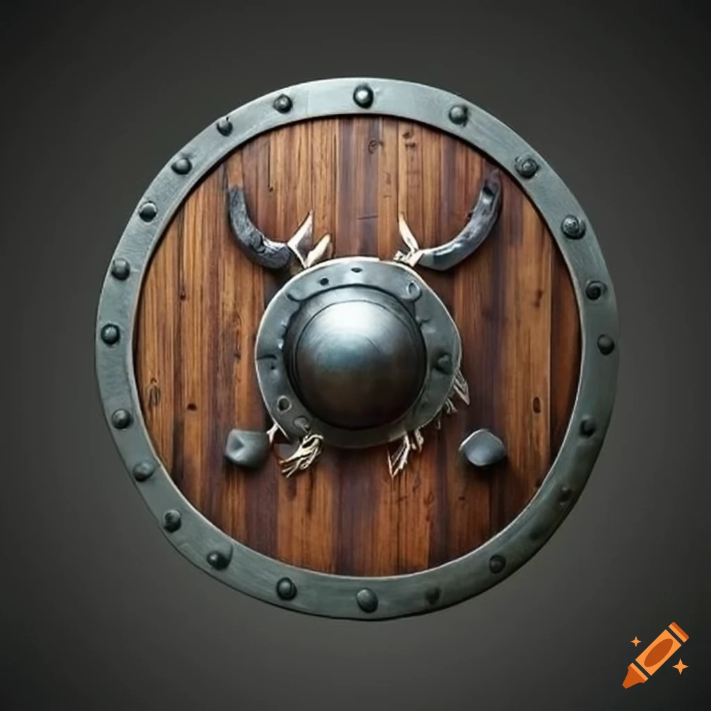 DnD-style sturdy wooden shield reinforced with metal on Craiyon
