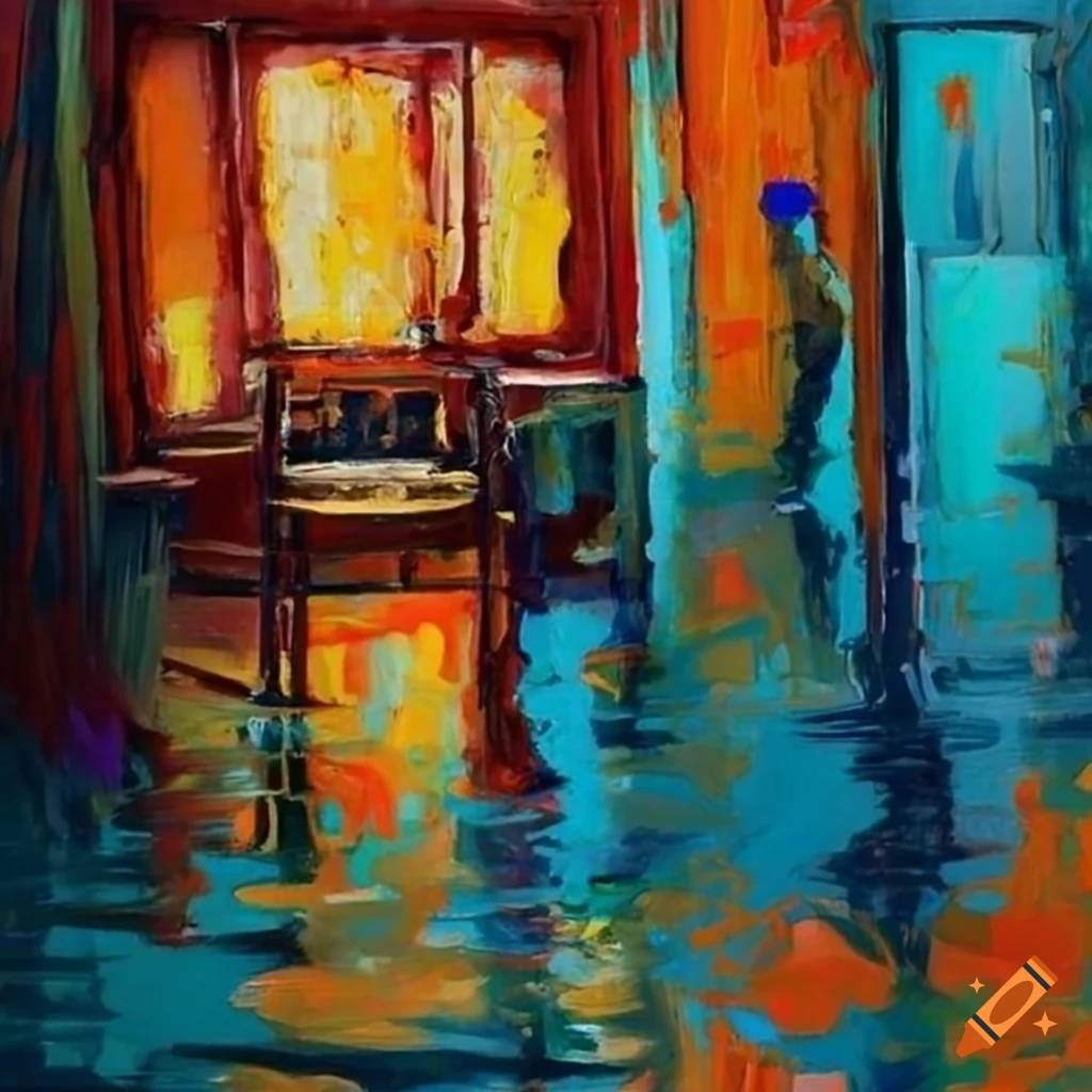 Abstract painting of a flooded fancy parlor on Craiyon