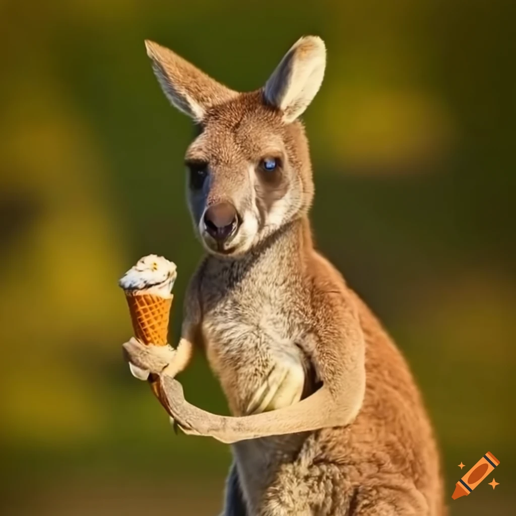Playful kangaroo with an ice cream cone in a sunny setting on Craiyon