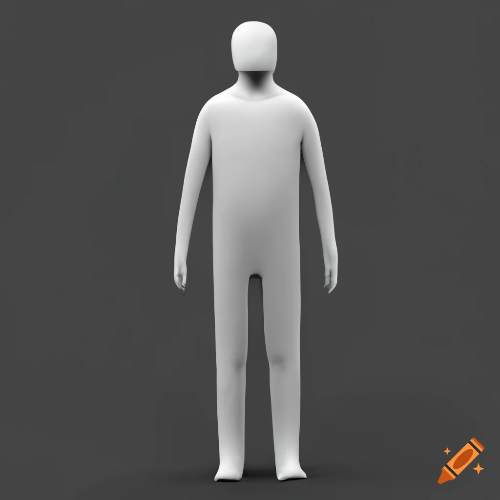 Faceless 3d monochrome model in full body view on Craiyon