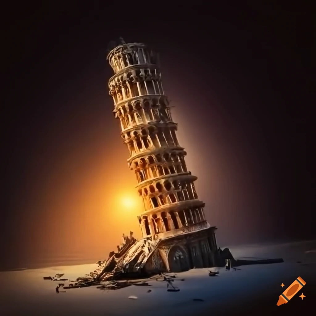 Collapsed tower of pisa from a low angle on Craiyon