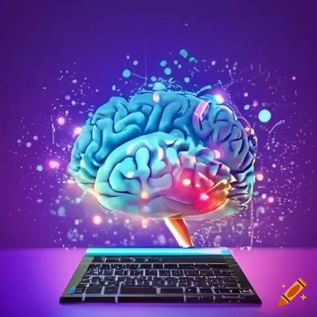 Brain connected to laptop symbolizing ai technology on Craiyon