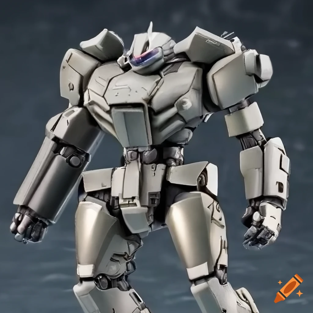 Military mecha with gunmetal color and bulky armor in an anime-inspired ...