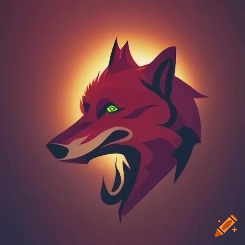 Red wolf head logo surrounded by flames on Craiyon