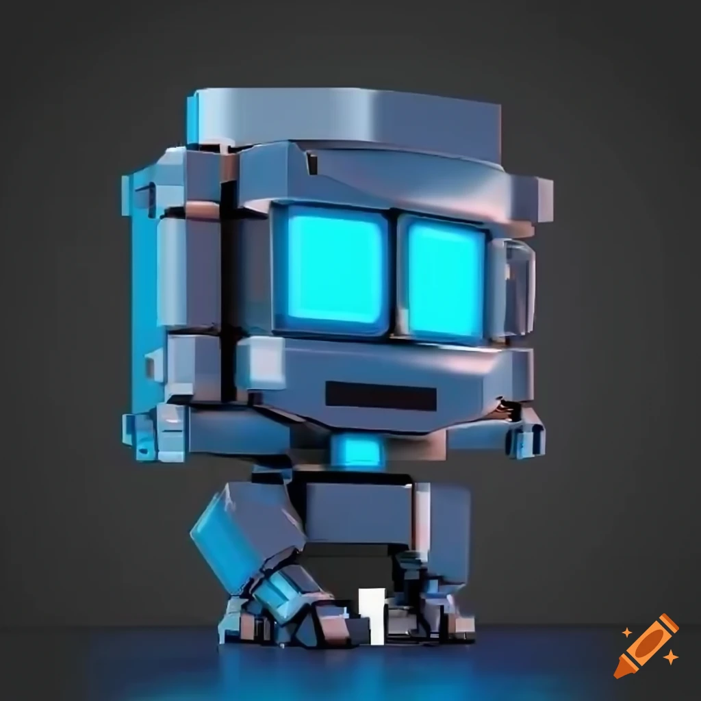 3D cubic robot with blue emotion face on black screen on Craiyon