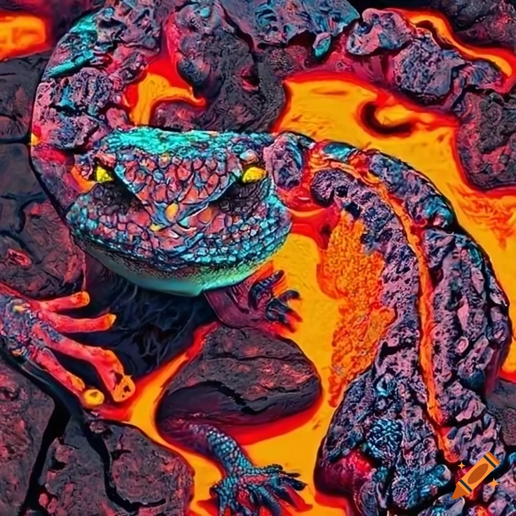 Vibrant lava lizard with psychedelic iconography on Craiyon