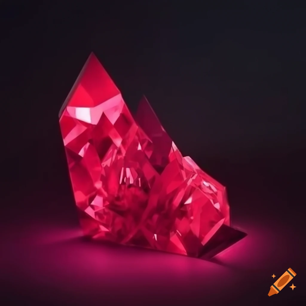 Red stone crystals illuminated by colorful backlights on Craiyon