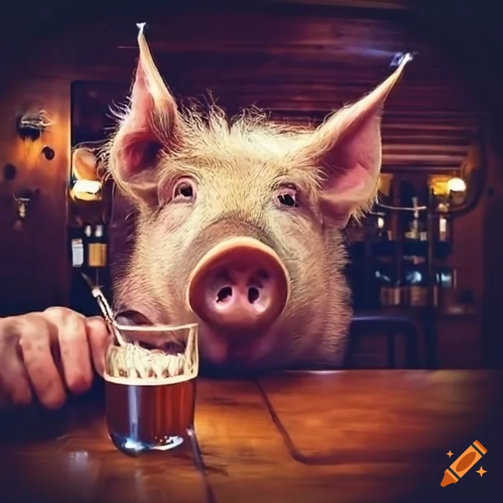 Scottish pig enjoying a drink at a pub on Craiyon
