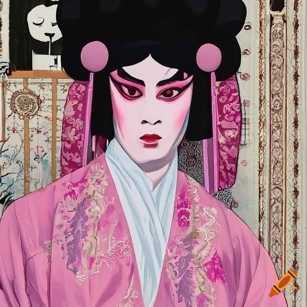 Male chinese opera singer in a pink brocaded robe by patrick nagel on ...