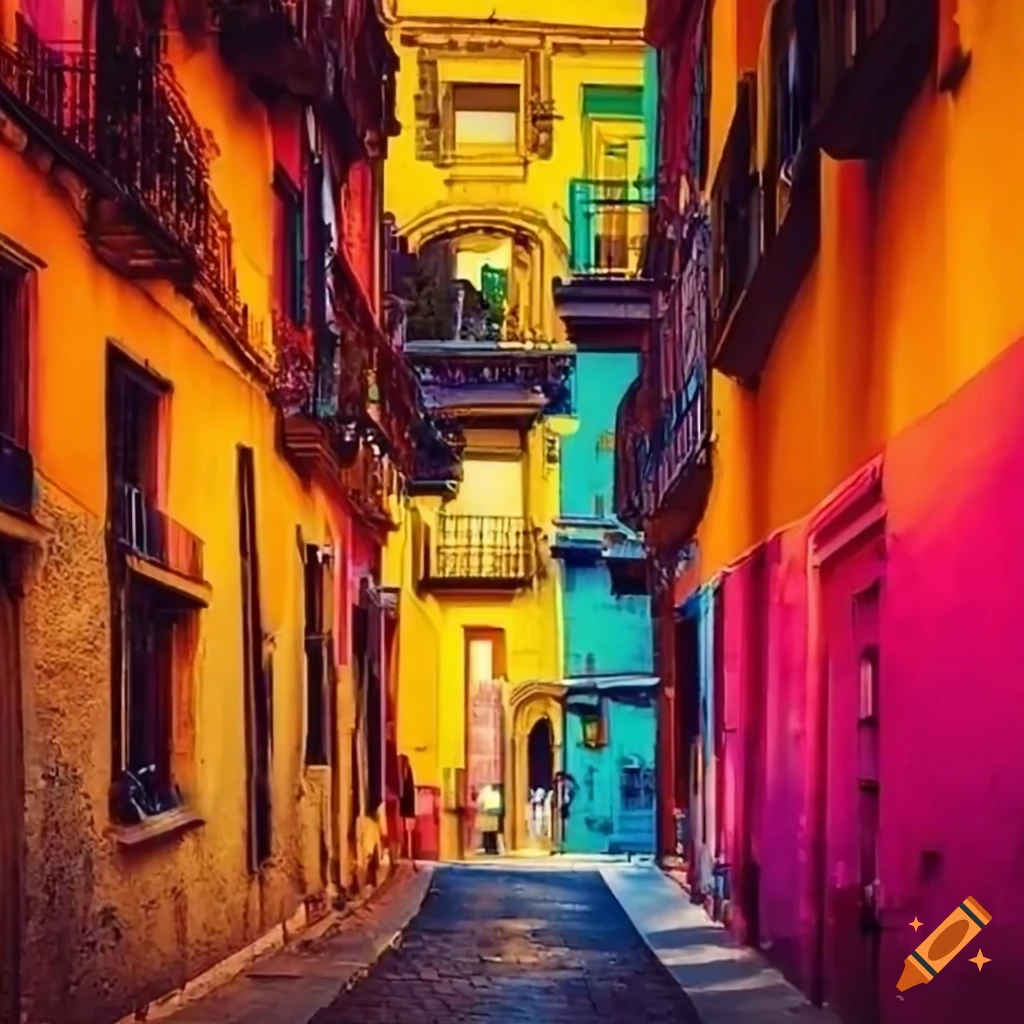 Colorful and vibrant city streets of Madrid with street art on Craiyon