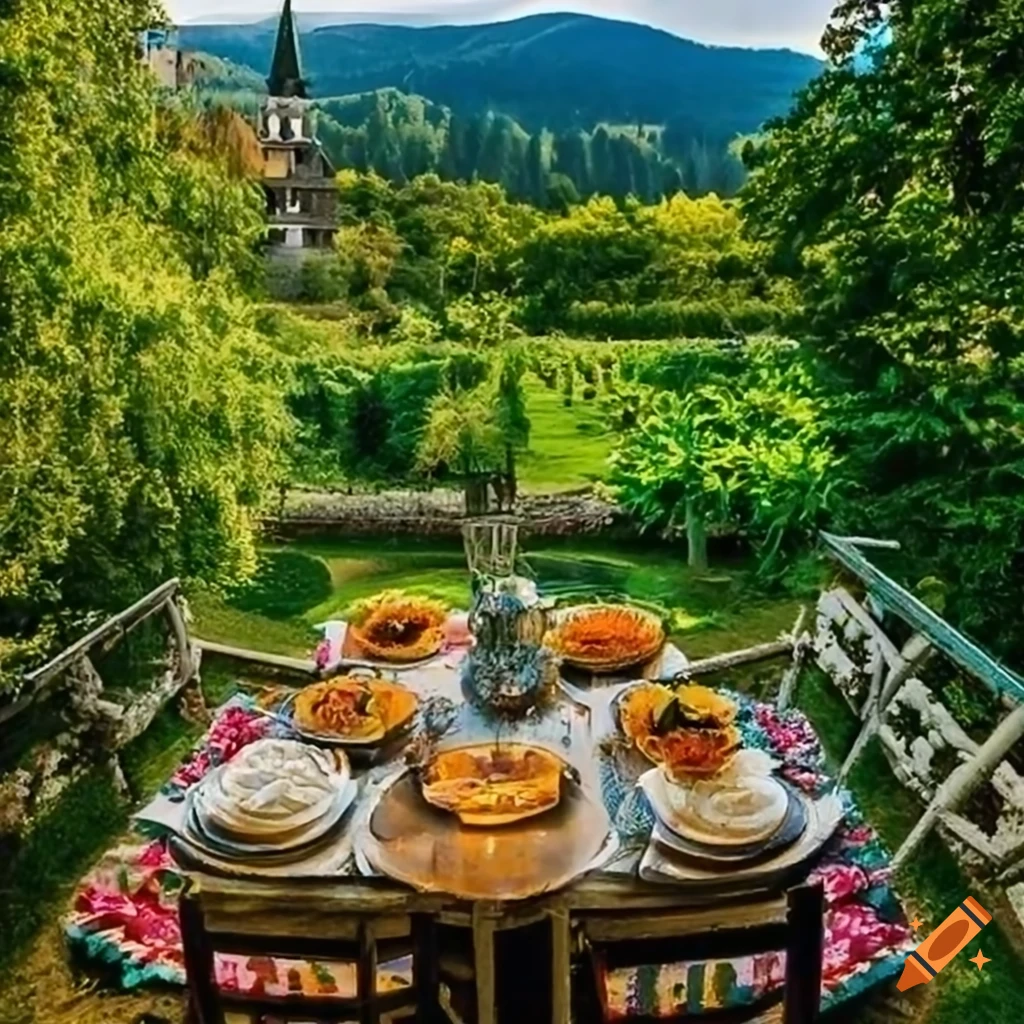 Intricate artwork of a beautifully decorated romanian house with lush ...