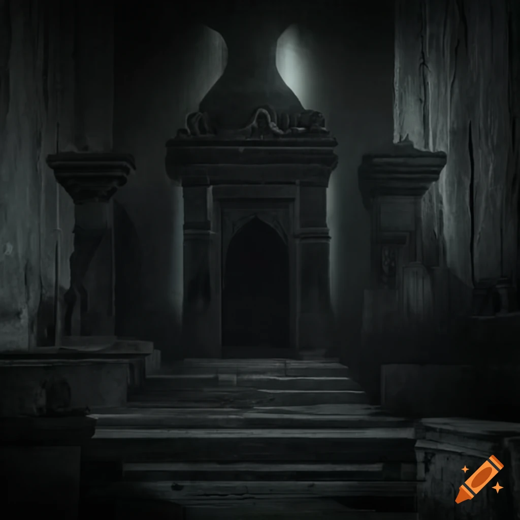 Dark underground temple with obscure symbols on Craiyon