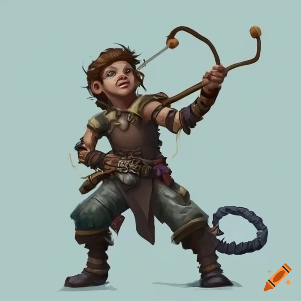Artificer fantasy boy werecat with a slingshot on Craiyon
