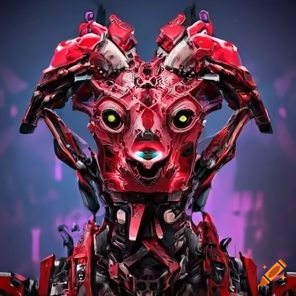 Mythical aggressive robotic goat in a cyberpunk theme on Craiyon