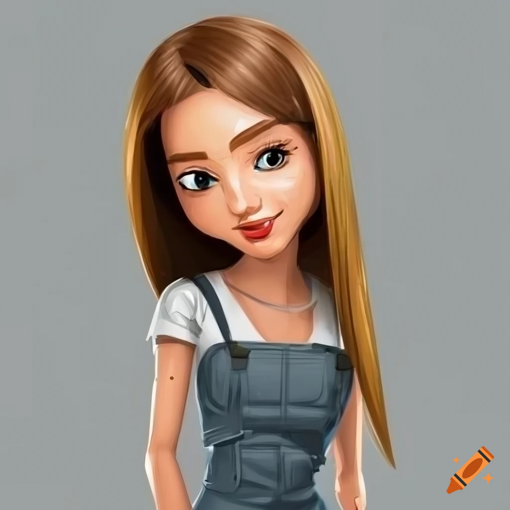2D cartoon of a female Italian engineer with brown hair and brown eyes ...
