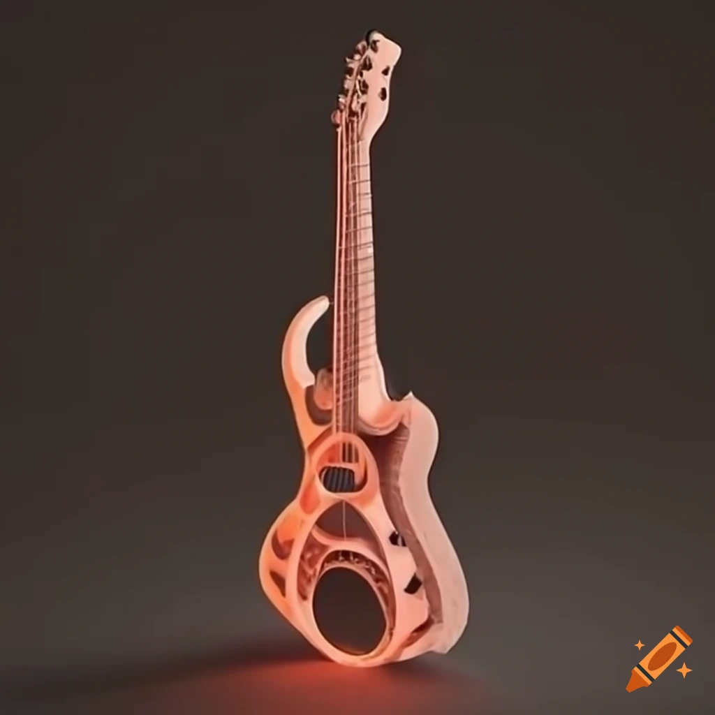 Detailed mathematical 3d-printed guitar with fine strings on Craiyon