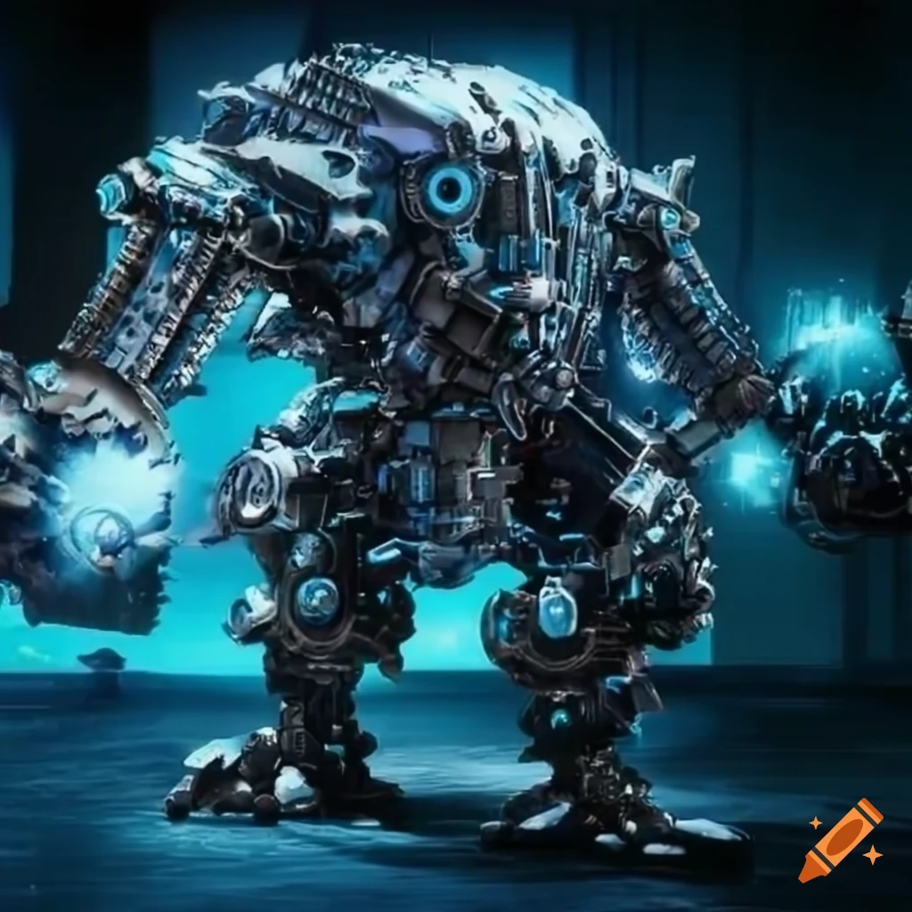 Intricate mechanical crystalline war machine on Craiyon