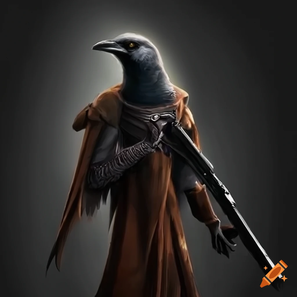 Crow holding a shotgun on Craiyon