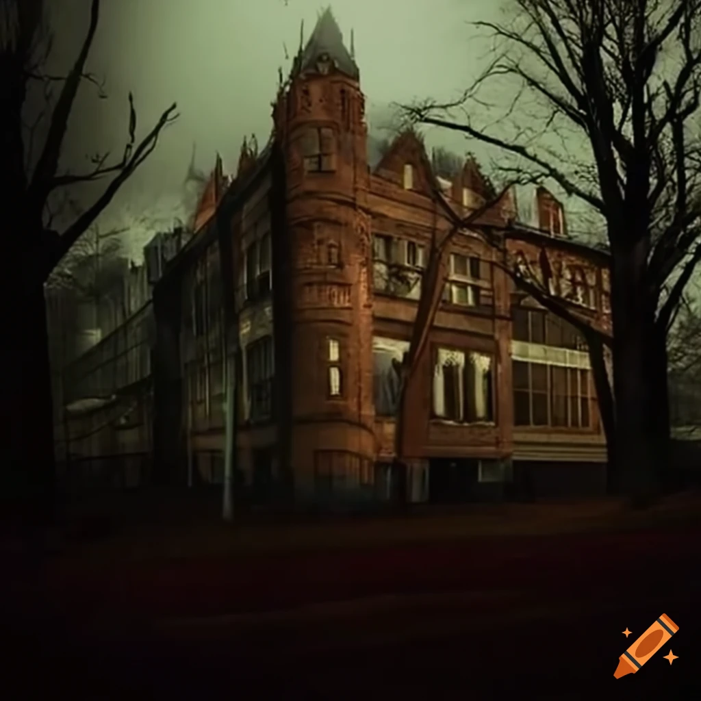 Exterior of a sinister looking school building on Craiyon