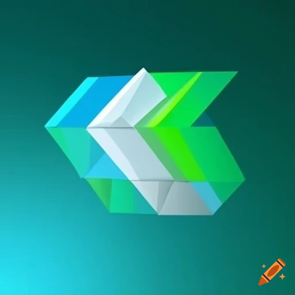 Modern corporate low poly logo in blue, green, and white colors on Craiyon