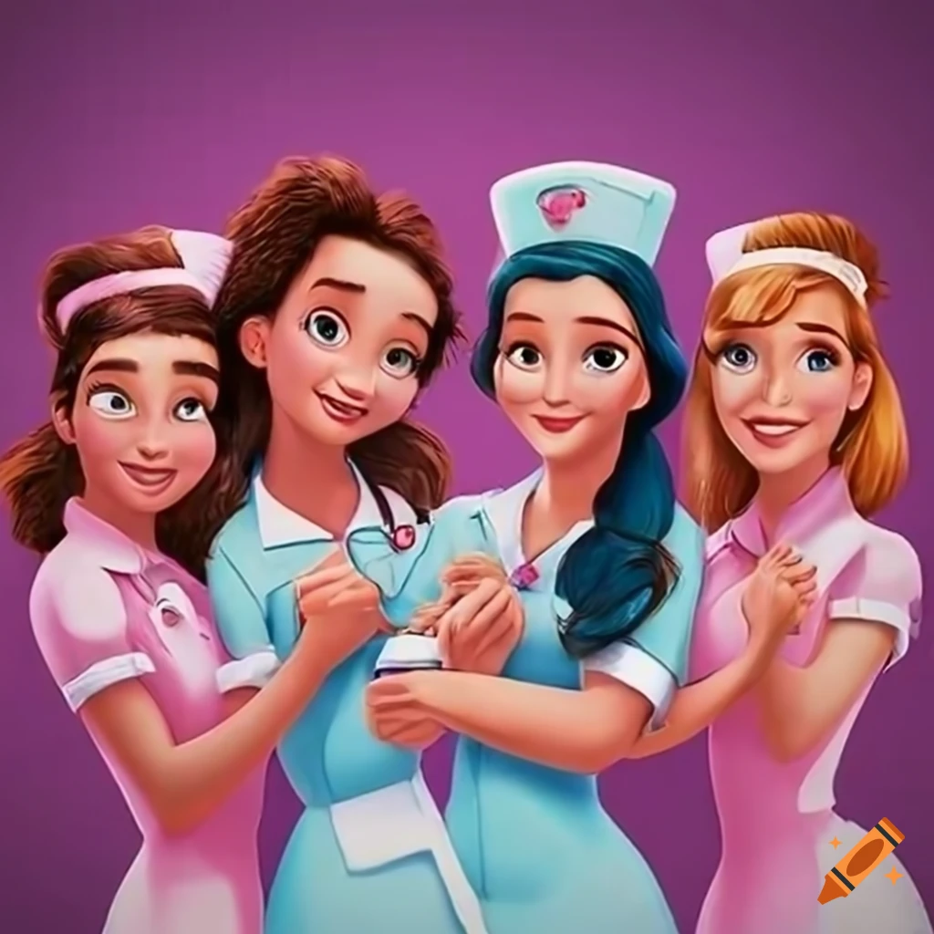 Animated movie poster with four nurses having fun on Craiyon