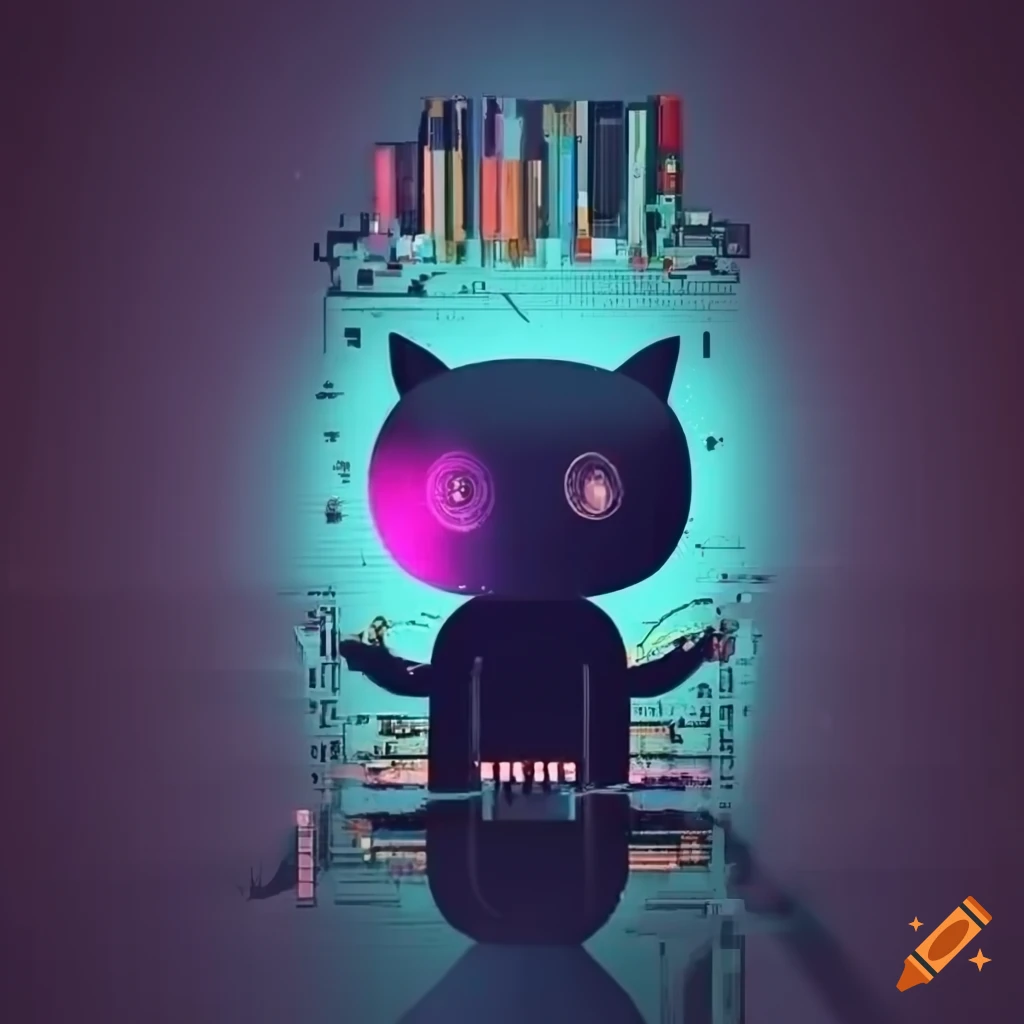 Tech-themed collage with logos surrounded by books and code files on Craiyon