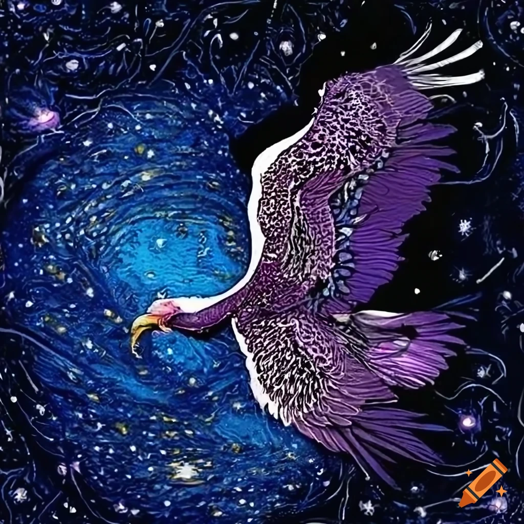 Four vultures in the starry cosmos with intricate details on Craiyon