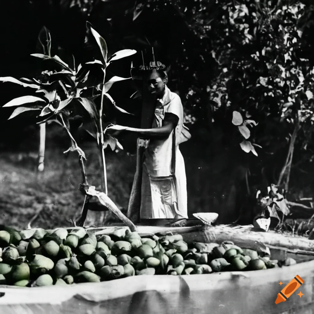 Newspaper editor watering a mango plant in 1950s india on Craiyon