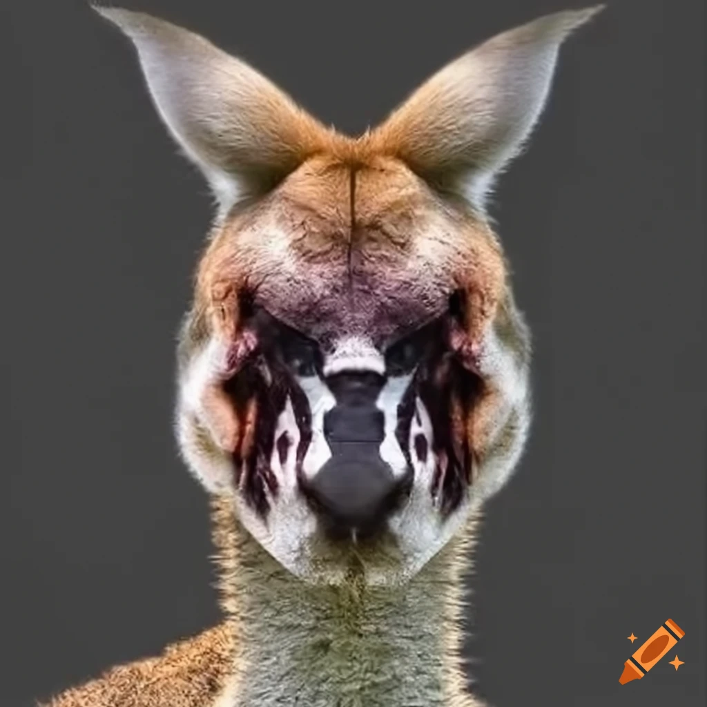 Rorschach kangaroo with uncanny valley effect and horror filter on Craiyon