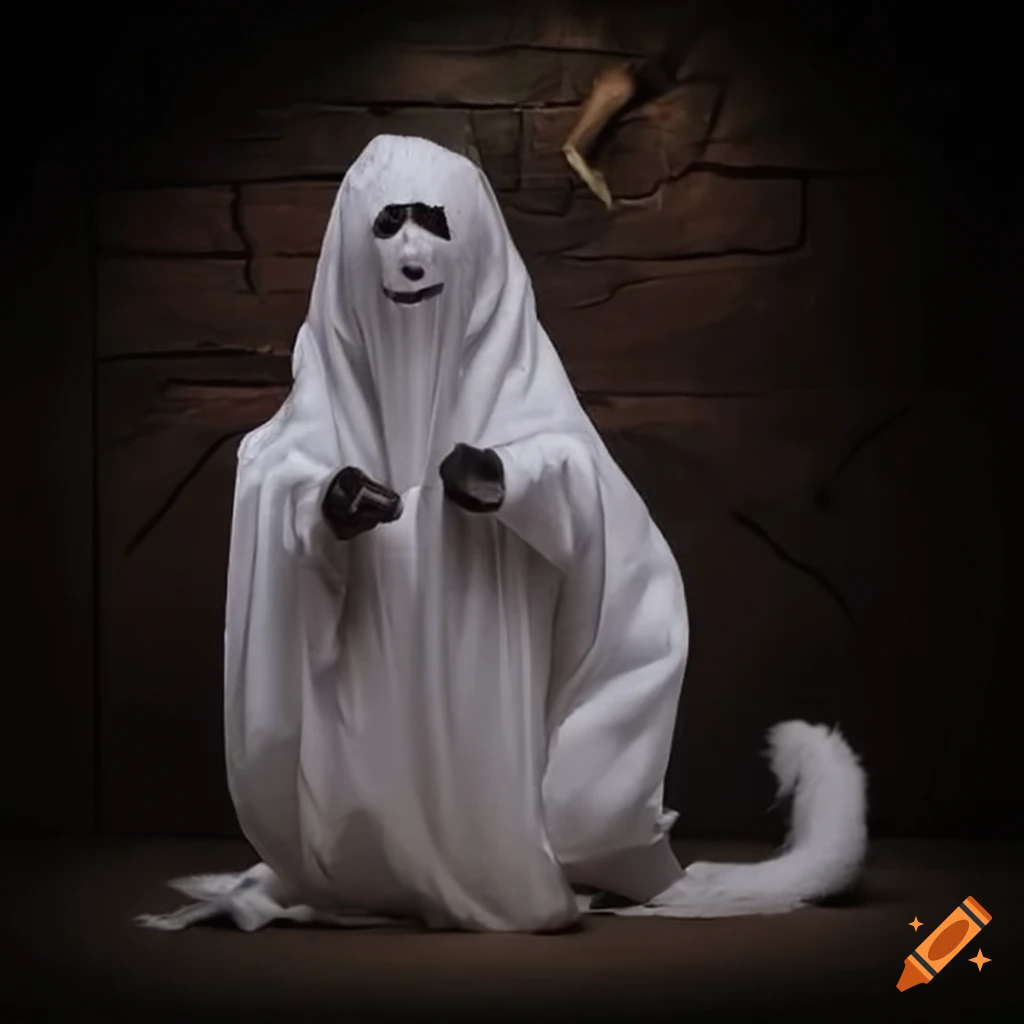 Mongoose in ghost Halloween costume with eyeholes on Craiyon