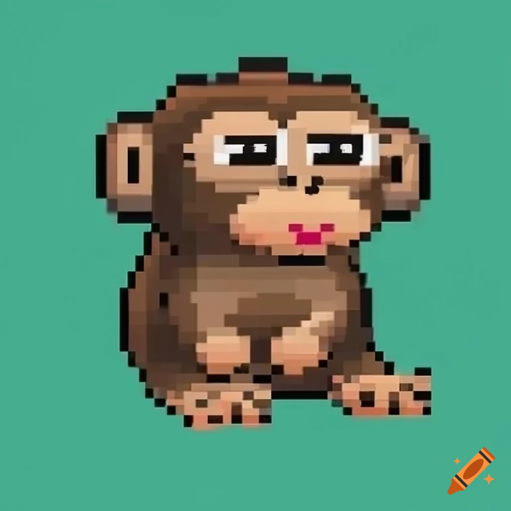 Whimsical pixel art of playful monkeys with a hint of pepe the frog ...