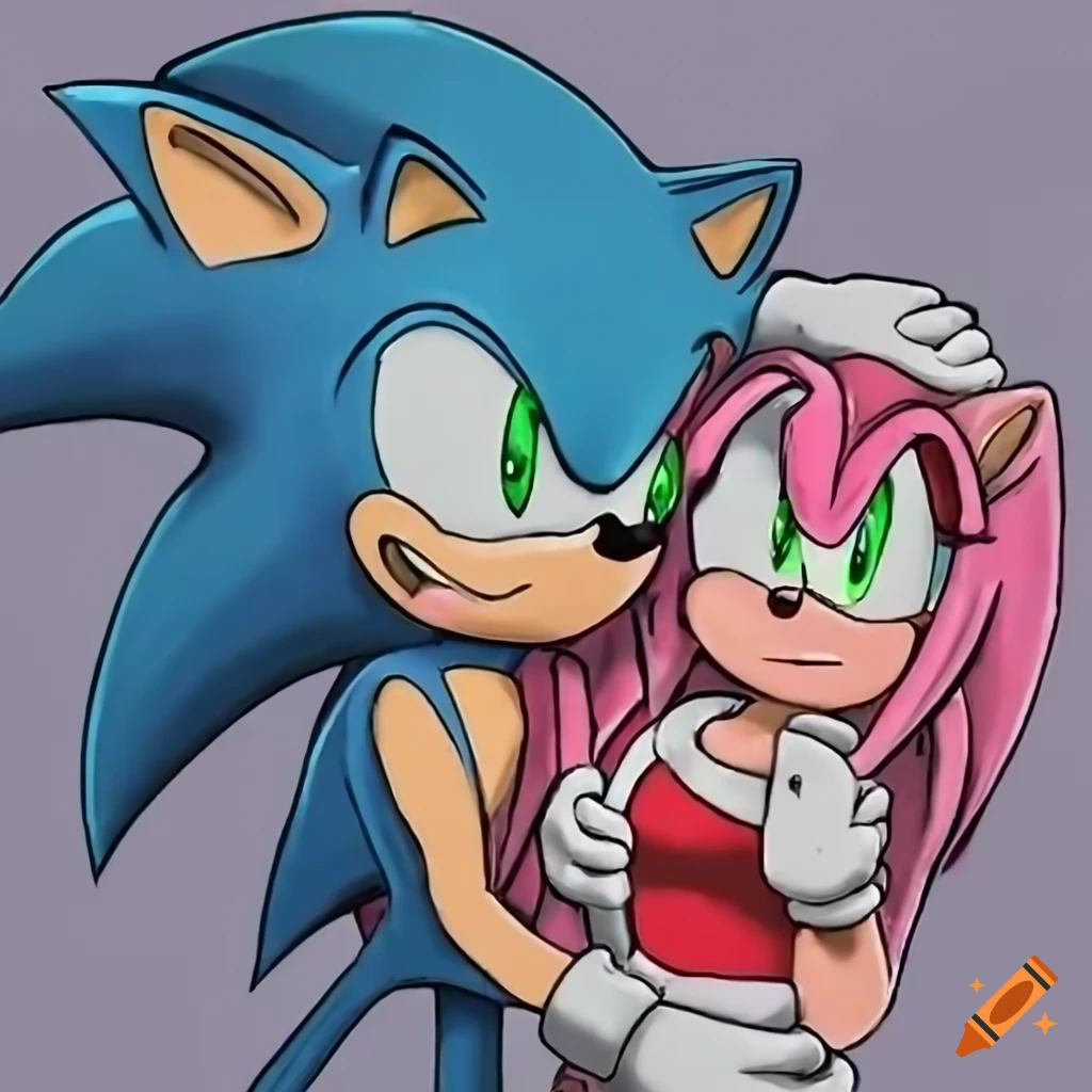 Blue sonic kissing pink amy rose on Craiyon