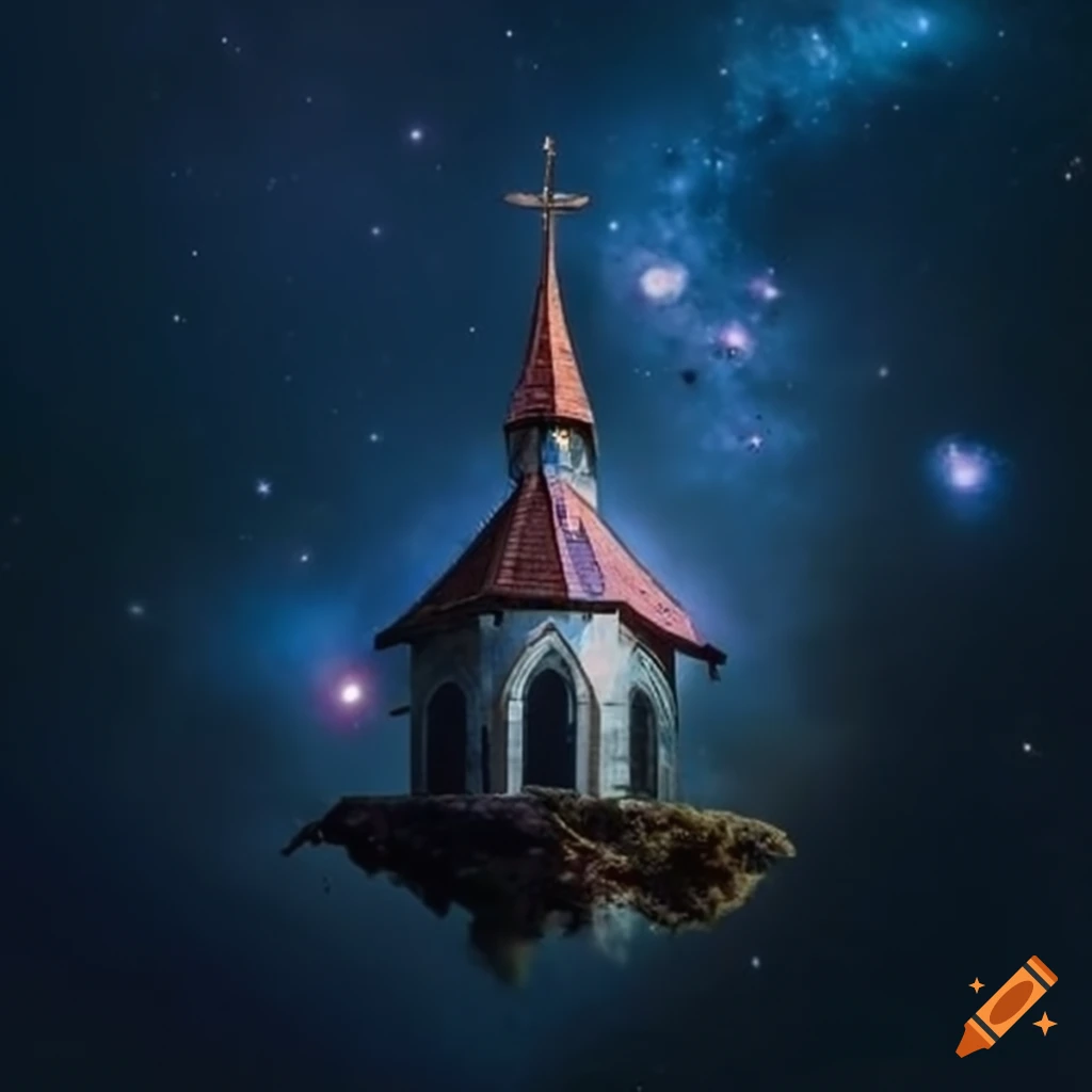 Close up of a church floating in the galaxy on Craiyon