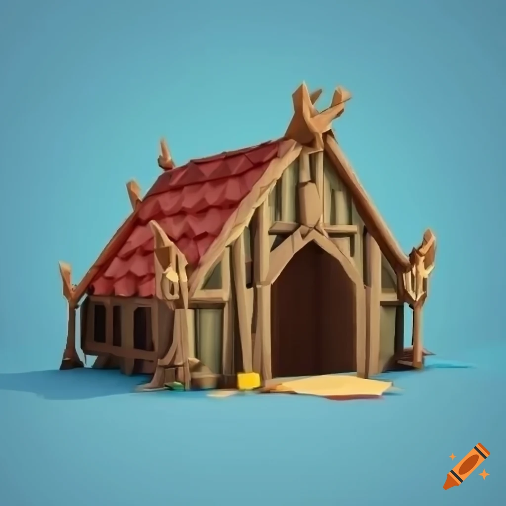Low poly viking house with colorful roof tiles on Craiyon