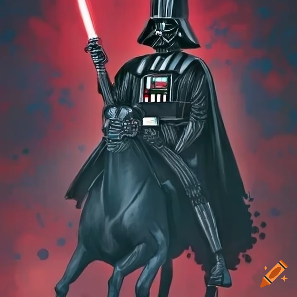 Darth vader riding a black horse on Craiyon