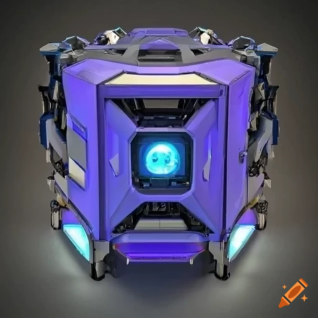 Blue-faced flying cube robot in digital art style on Craiyon
