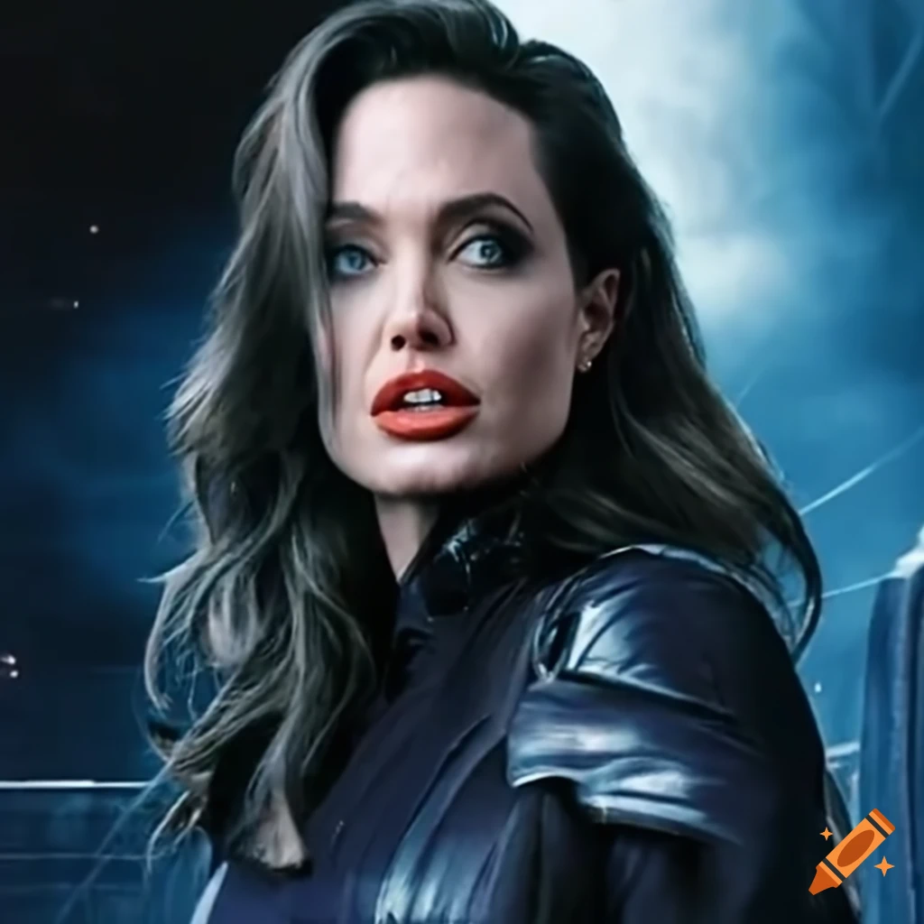 Angelina jolie in action in a bladerunner movie scene on Craiyon