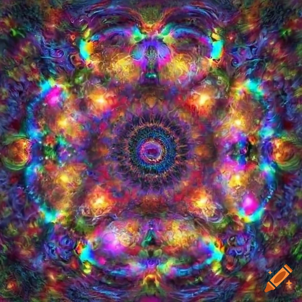 Circle of lights with psychedelic colors on black background on Craiyon