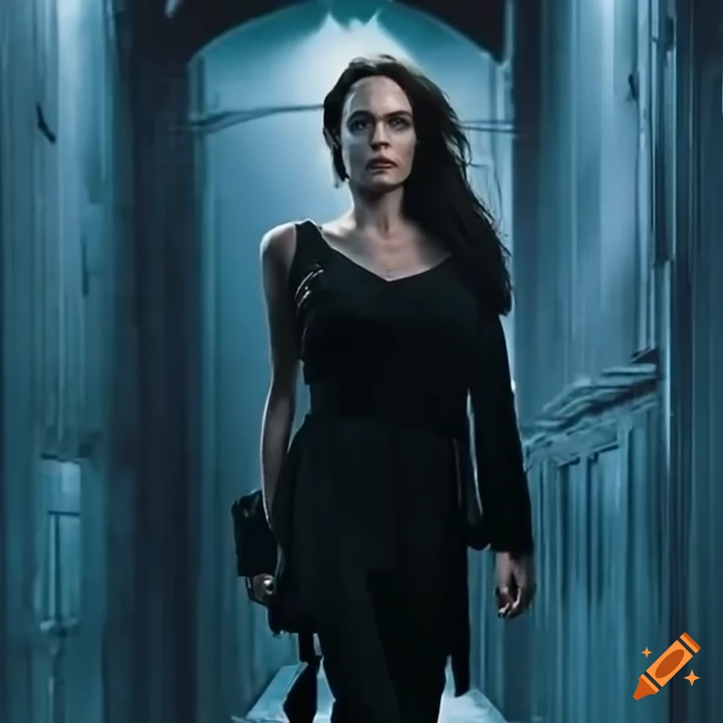 Angelina Jolie in action in a Bladerunner movie scene on Craiyon