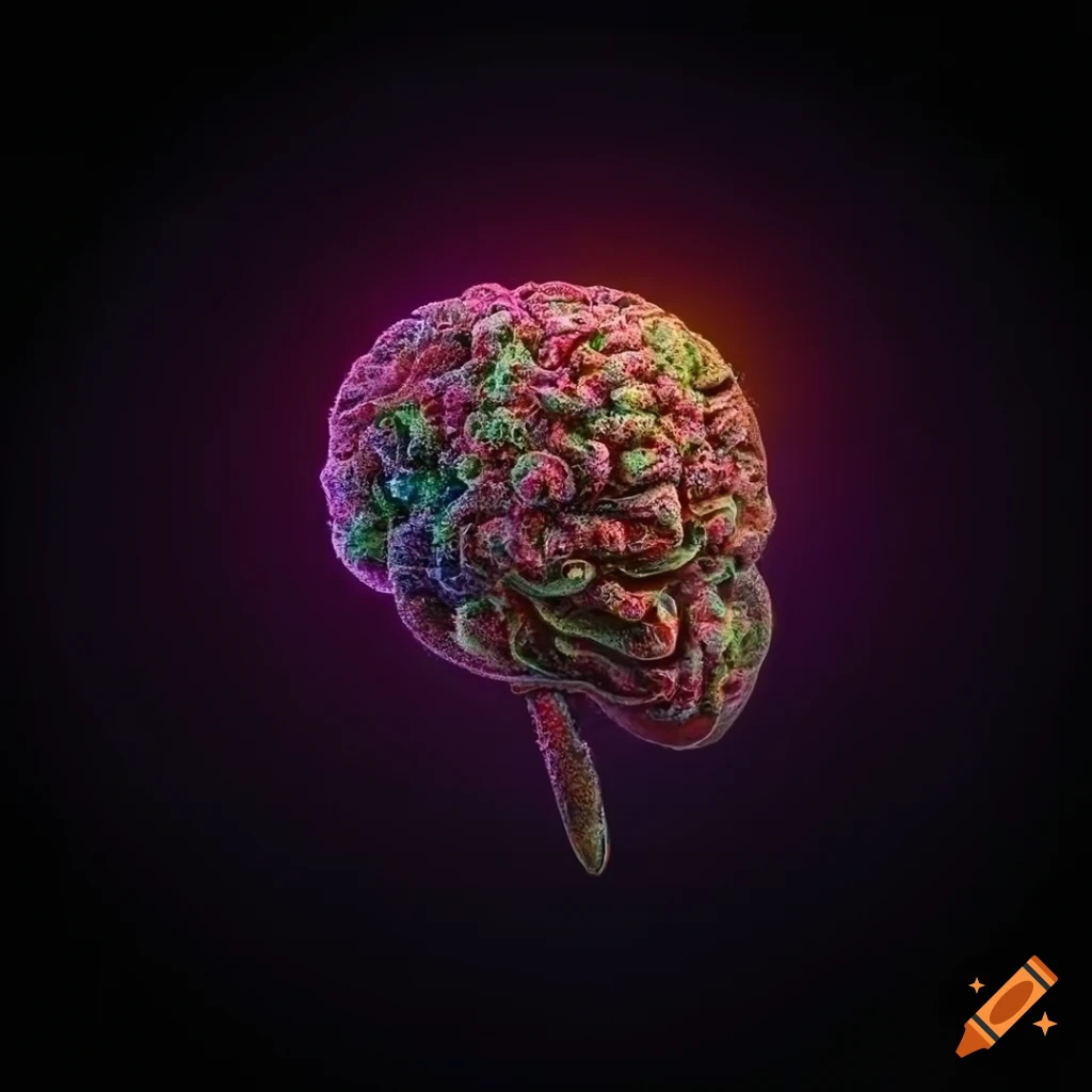 Creative image of a brain intertwined with Amnesia Haze Cannabis on Craiyon