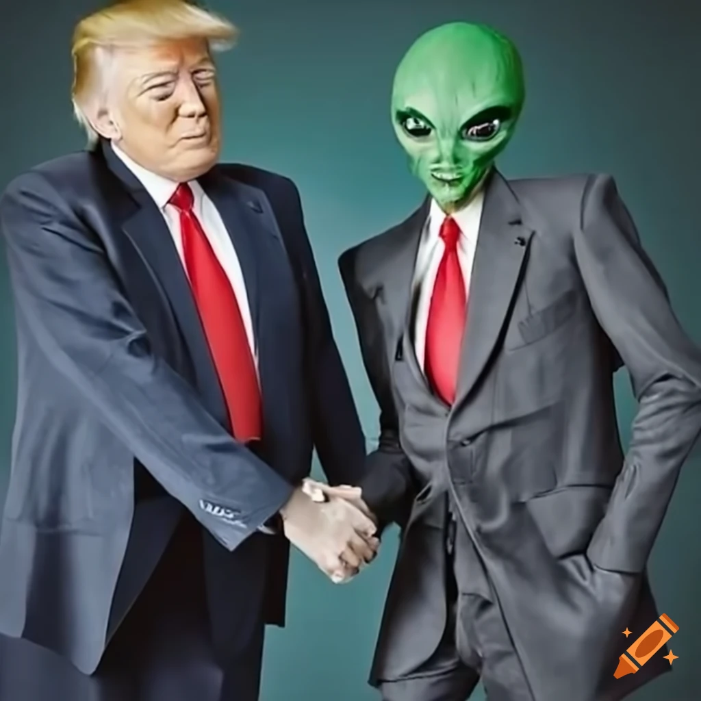 Donald trump shaking hands with an alien on Craiyon