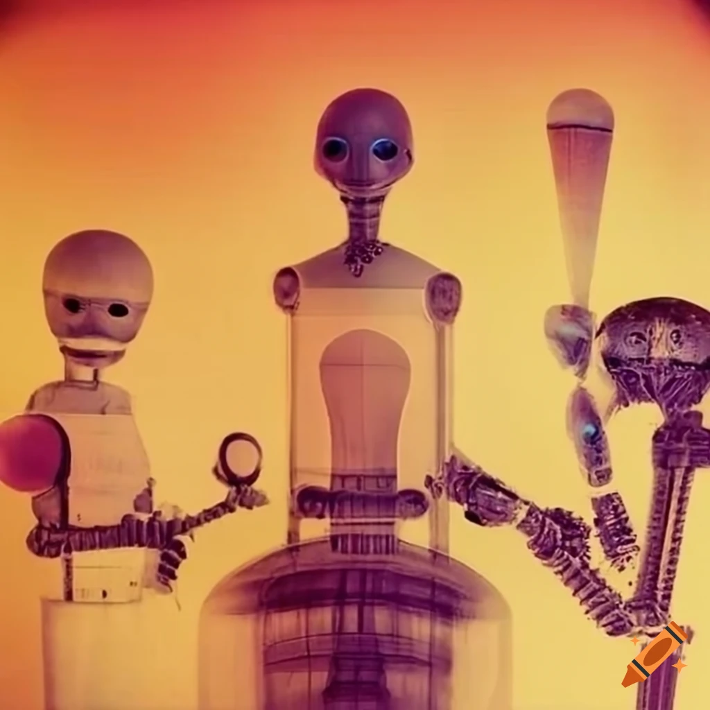 Vintage 1920s x-ray of alien robots working in an ice cream store on ...