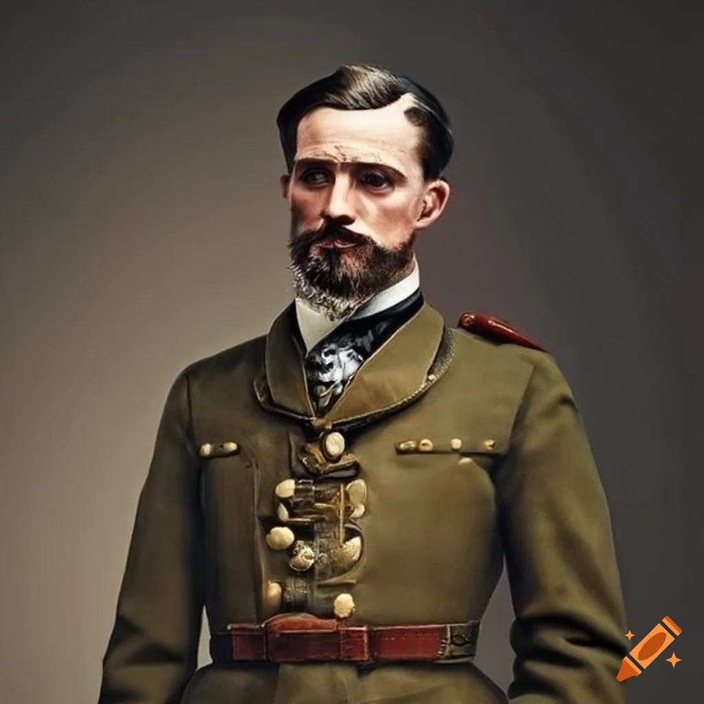 Young man in ww1 era english military uniform with beard on Craiyon