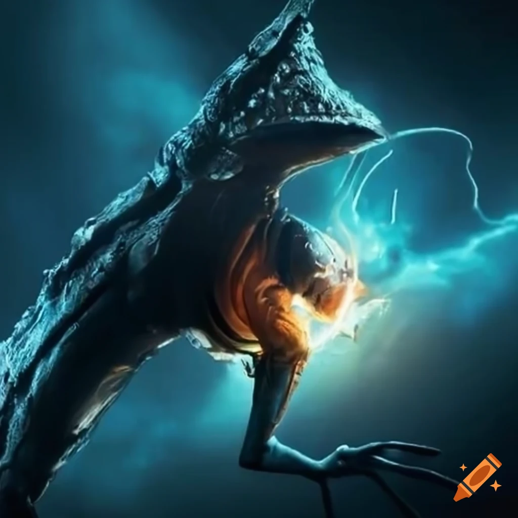 Giant menacing unnatural weapon seen from below on Craiyon