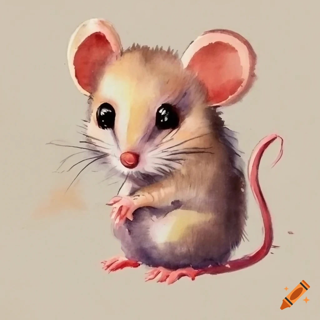 Small mouse with tan fur in watercolor on Craiyon