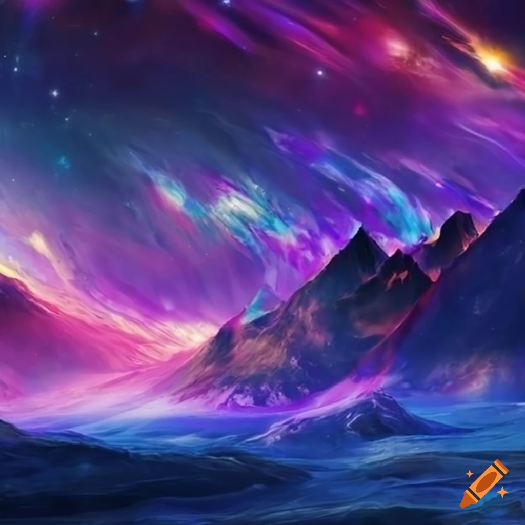 Abstract cosmic mountains in space on Craiyon