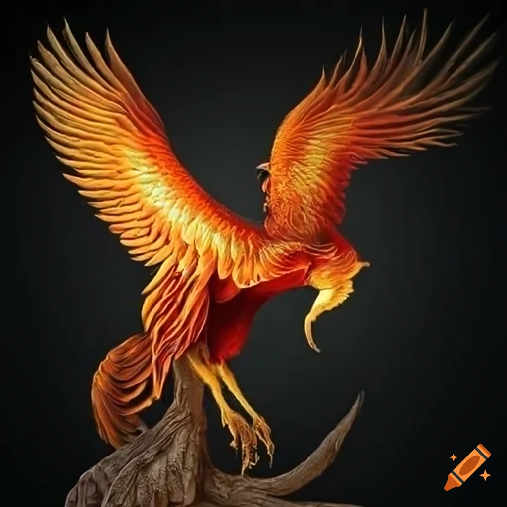 Mythical phoenix bird renewing on the ancient tree of life on Craiyon