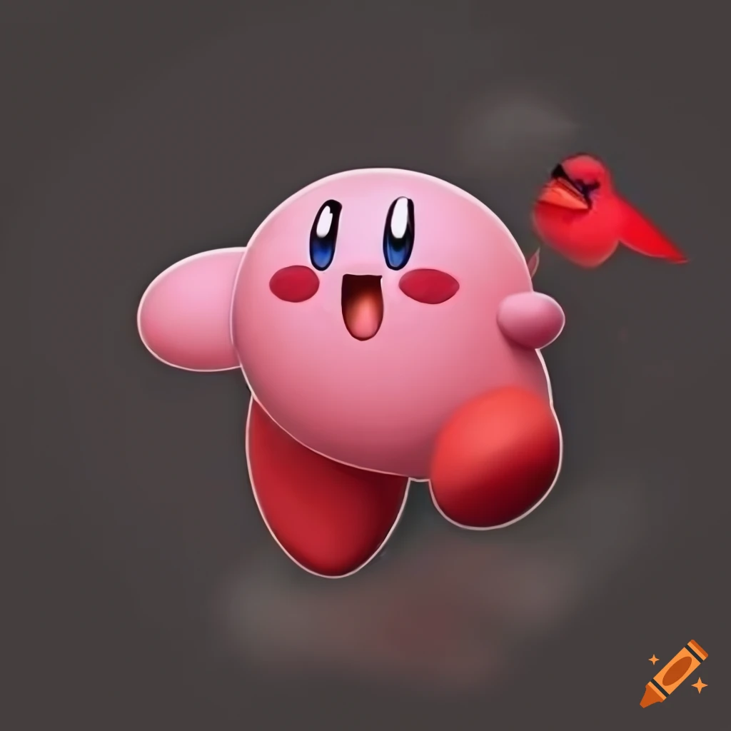 Kirby with a cardinal bird on Craiyon