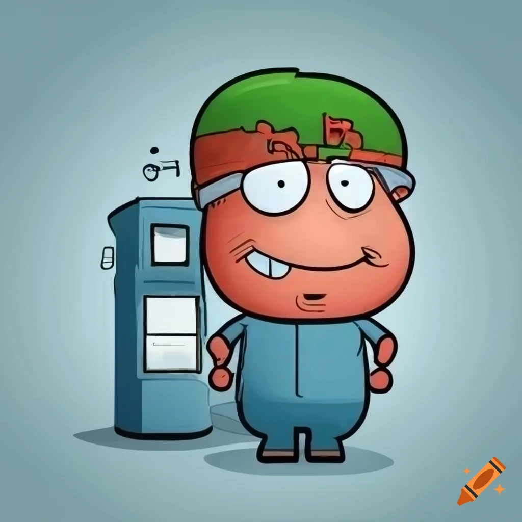 Colorful cartoon man interacting with a face on a parking meter on Craiyon