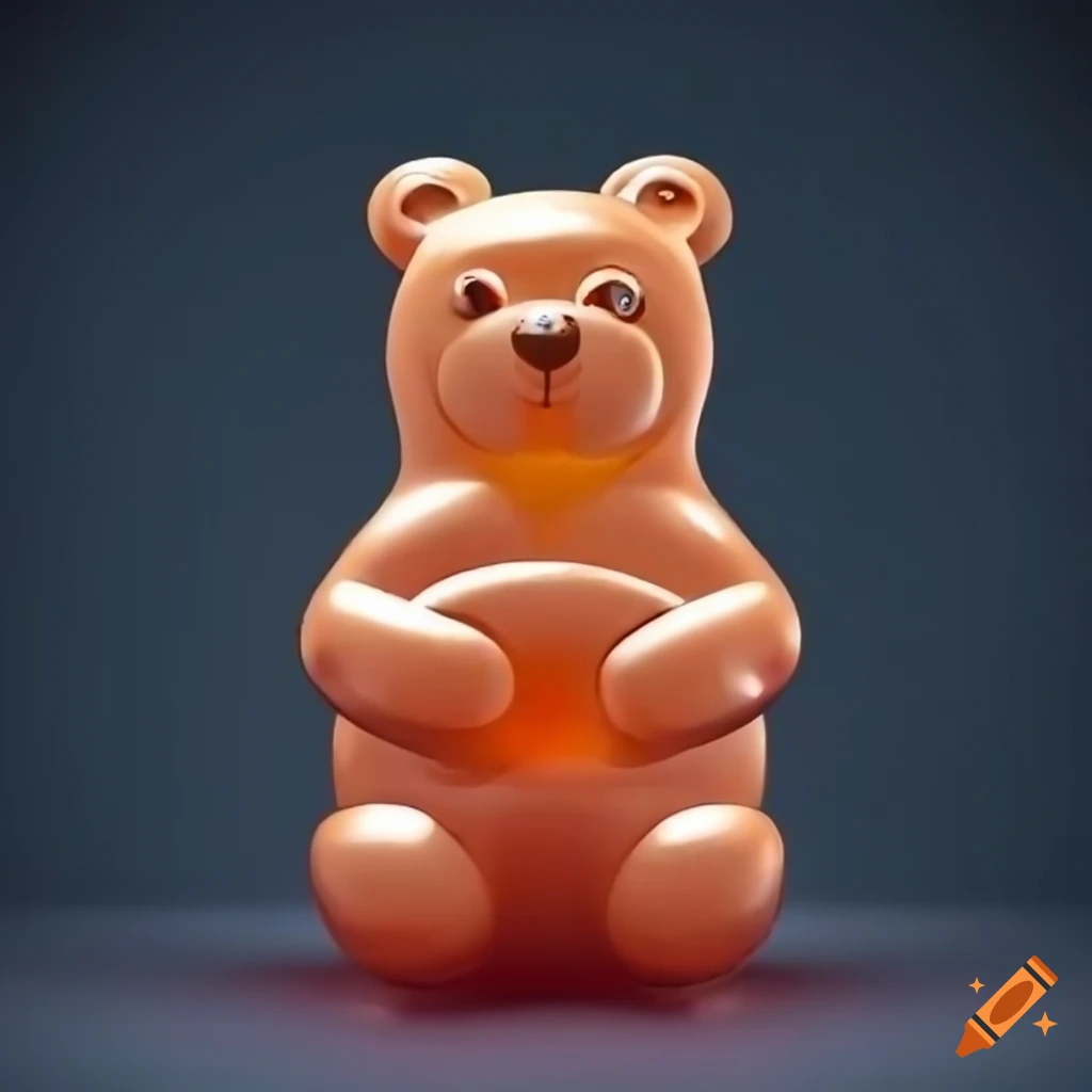 Cartoony gummy bear in a lab test chamber on Craiyon